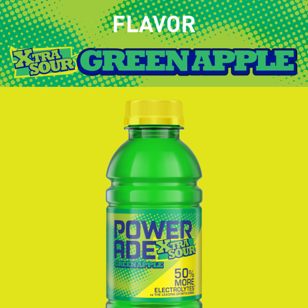 POWERADE XTRA SOUR Green Apple Electrolyte Sports Drink Bottles, 12 fl ...