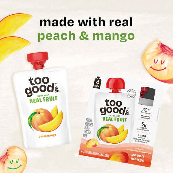 Too Good & Co. Peach Mango Yogurt Cultured Milk Pouches, 3.5 oz. (4 ...
