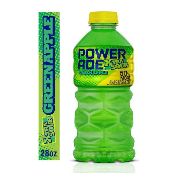 POWERADE XTRA SOUR Green Apple Electrolyte Sports Drink Bottle, 28 fl ...
